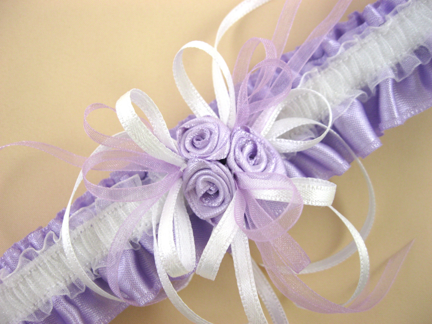 Satin Wedding Garter With Handmade Roses, Lilac Garter, Bridal Garter ...
